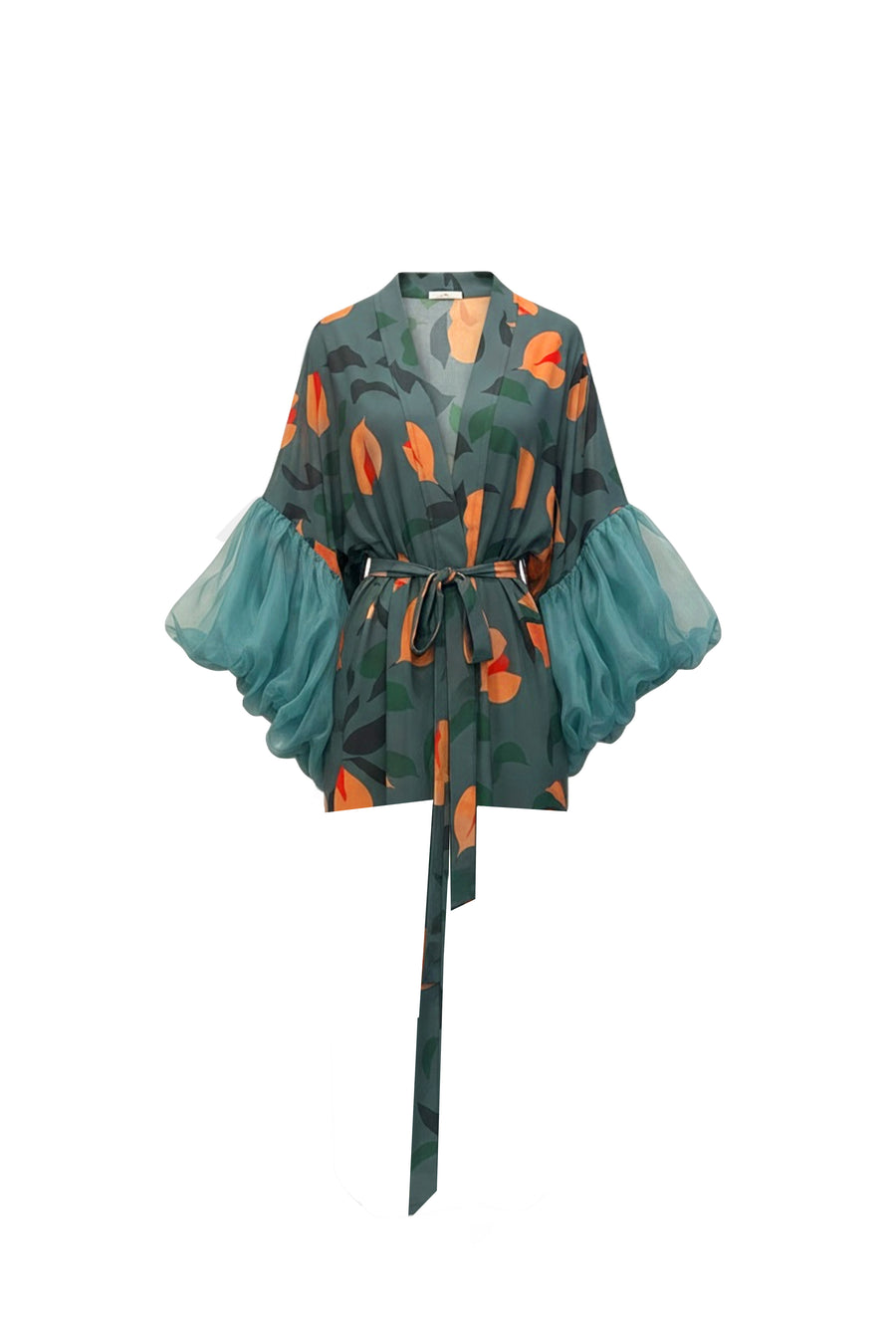 Sea Glass Blue Nutmeg Wilted Sleeve Short Robe – Fe Noel